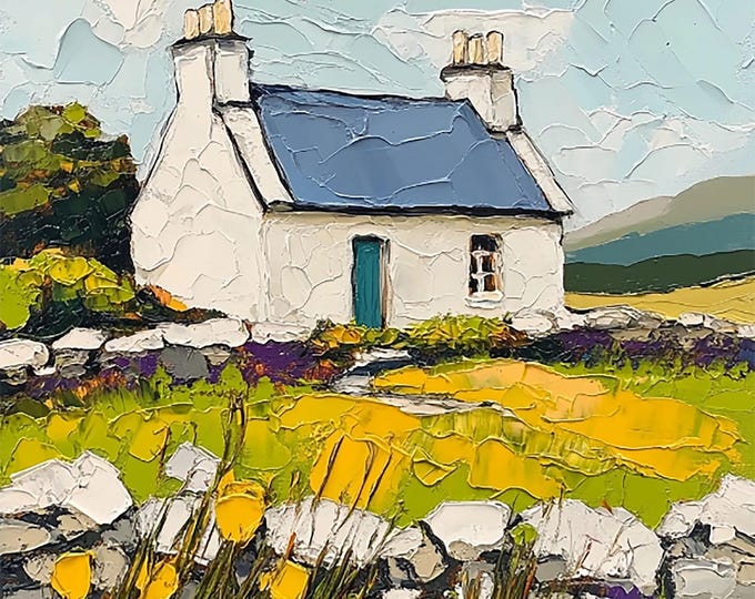 Ireland Painting White Cottage Original Art Abstract Landscape Impasto ...