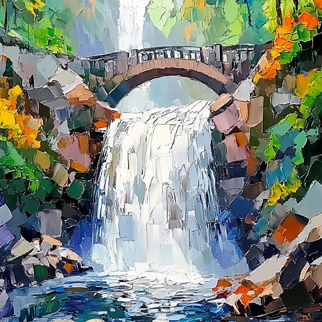 Multnomah Falls Painting Oregon Original Art Abstract Landscape Impasto ...