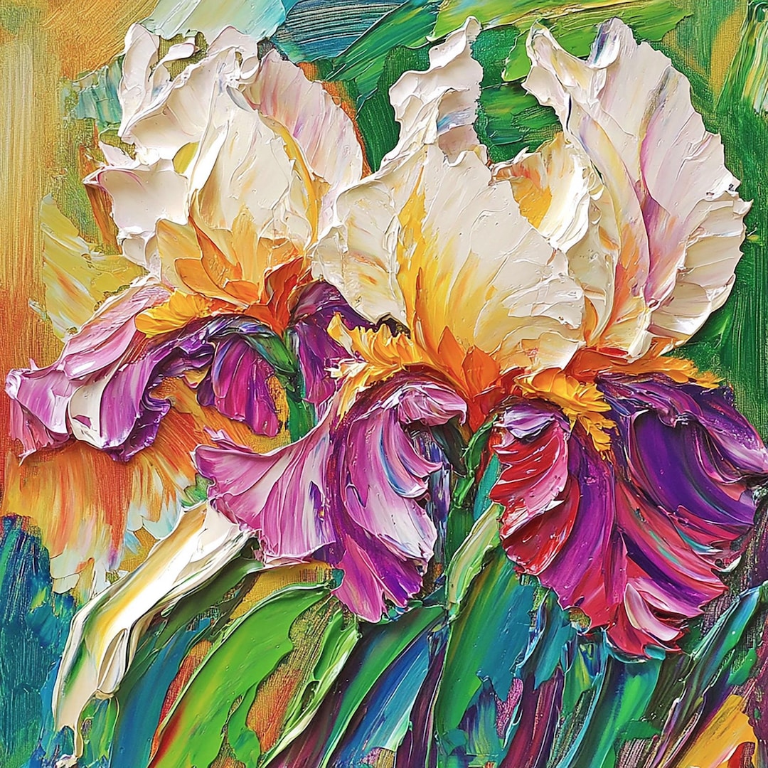 Iris Painting Flower Original Art Impasto Oil Painting Floral Small ...