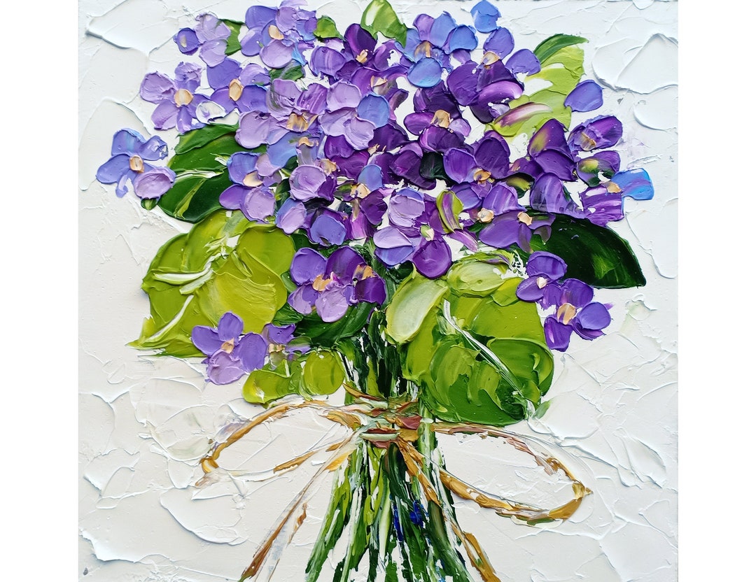 Violet Painting Flower Original Art Impasto Oil Painting Floral Small ...