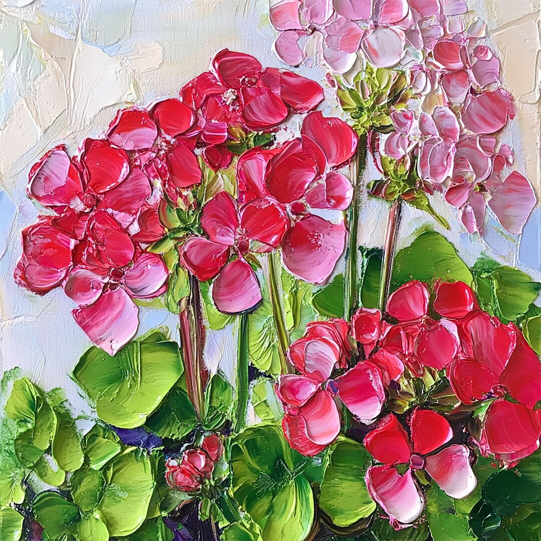 Geranium Painting Pelargonium Original Art Impasto Oil Painting Small ...