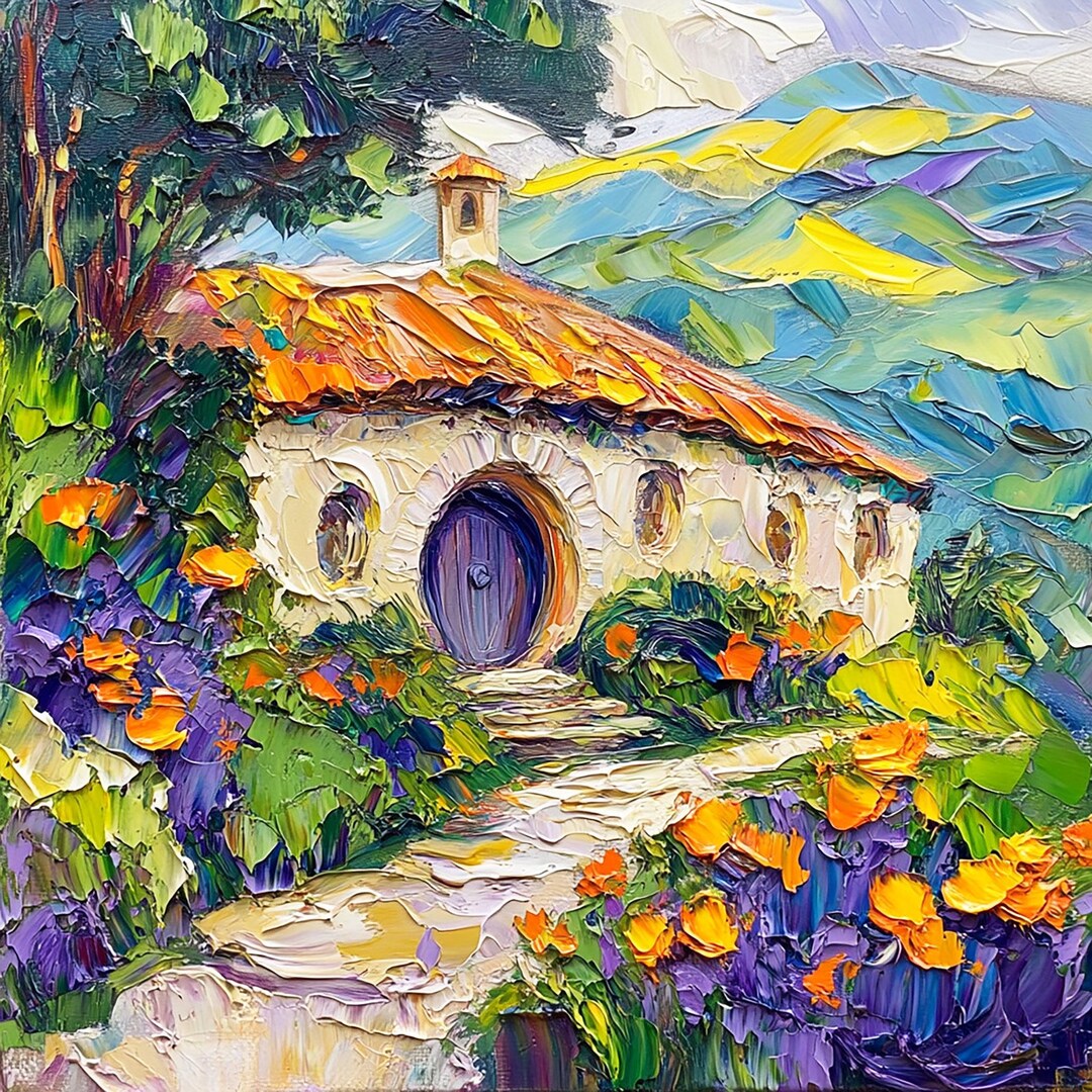 Hobbit House Painting Oil Original Art Impasto Artwork Impressionist ...