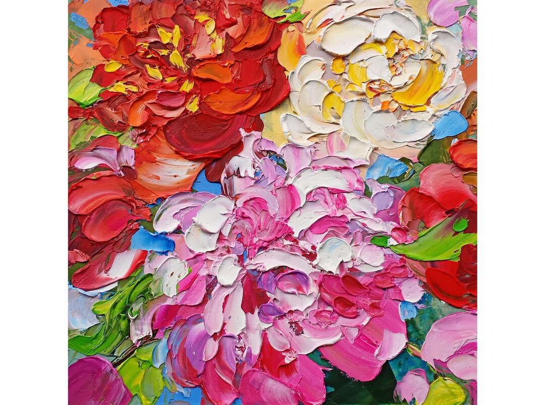 Peony Painting Original Art Flower Pink Peonies Impasto Oil Painting ...