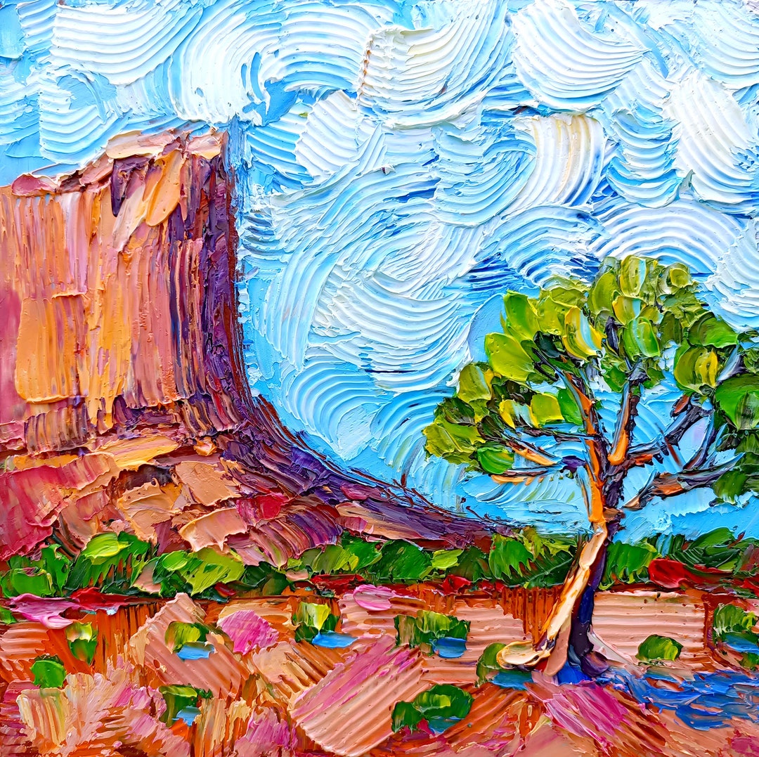 Joshua Tree Painting National Park Original Art 6x6 Impasto Oil ...