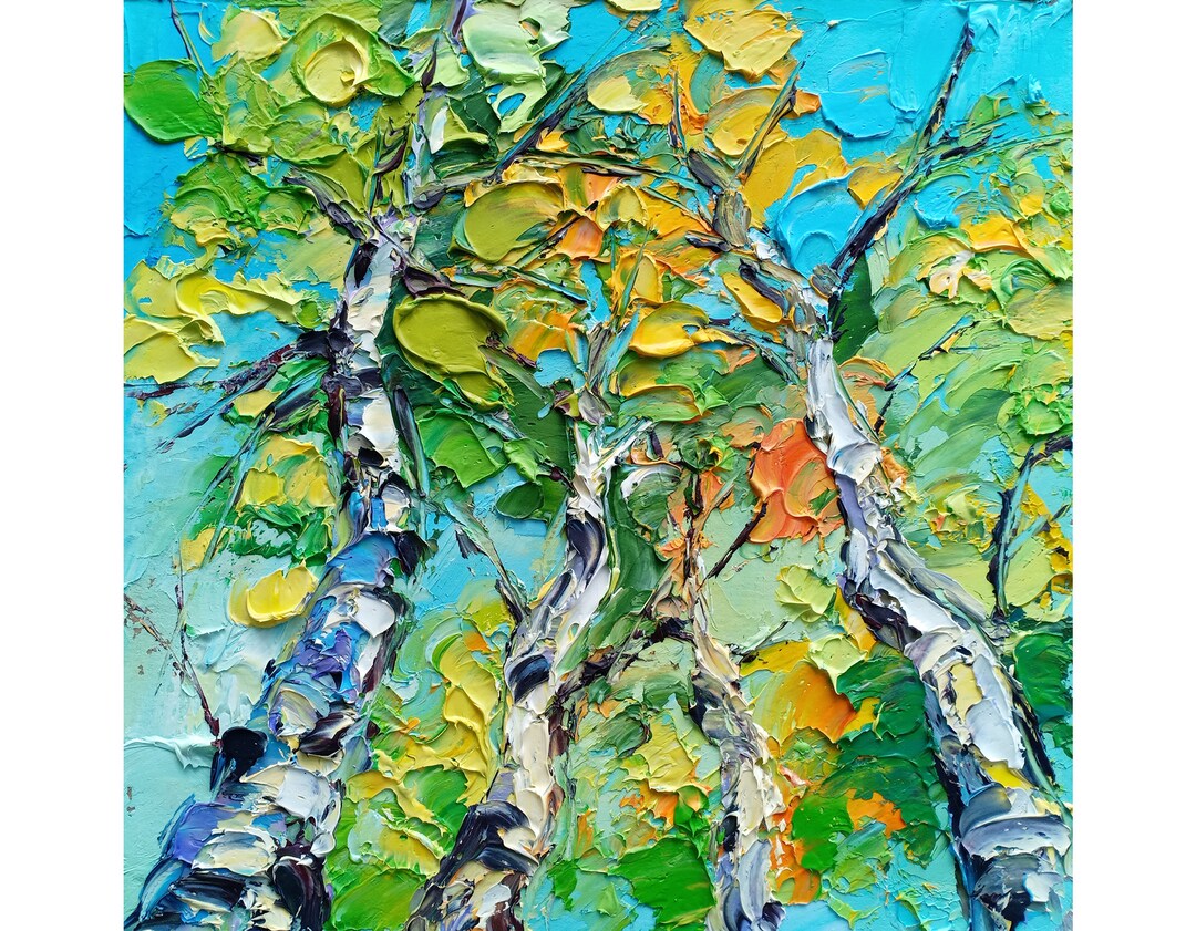 Aspen Tree Painting Birch Original Art Fall Impasto Oil Painting ...