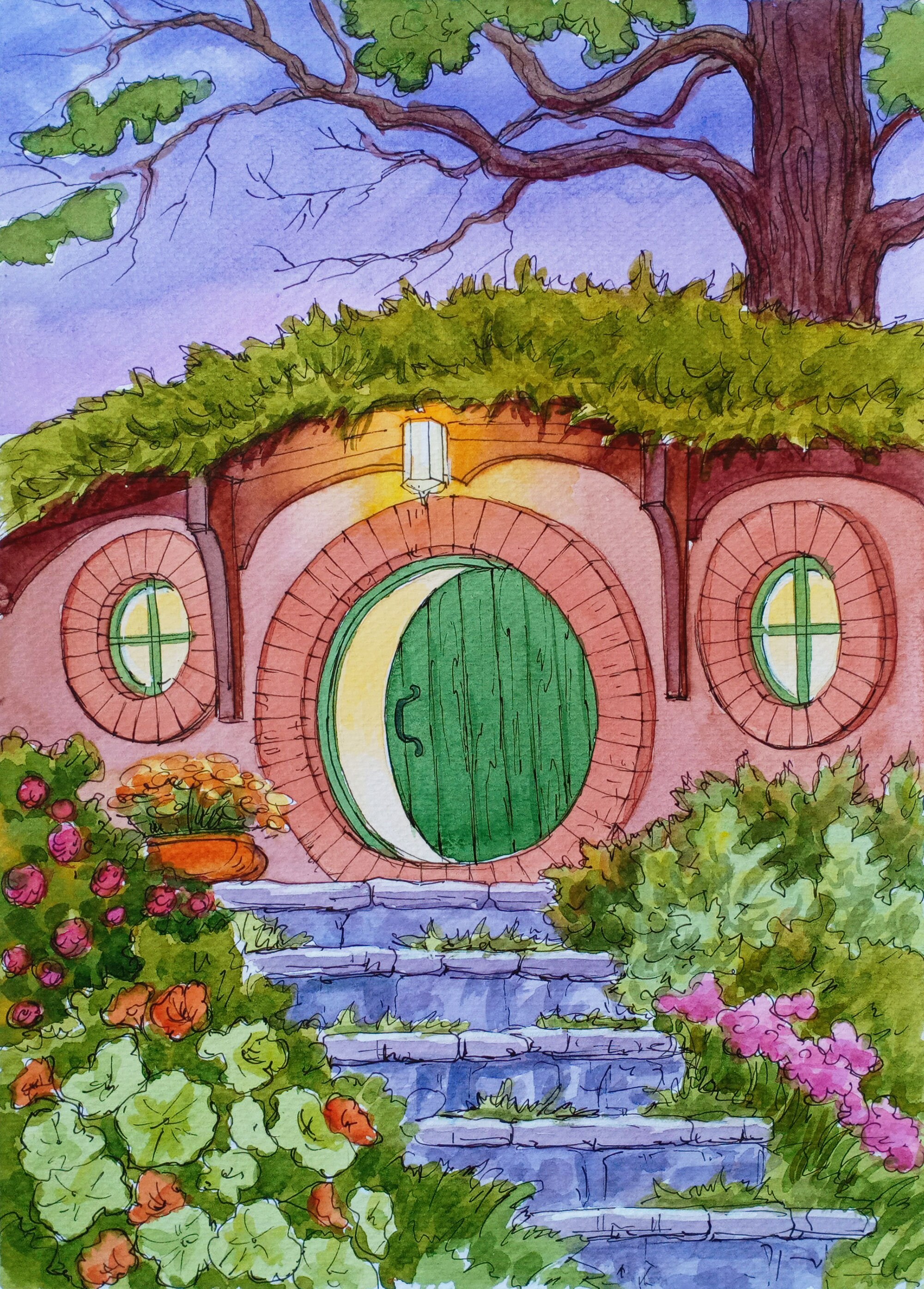 Hobbit House Painting Tolkien Original Art Fantasy Painting | Etsy