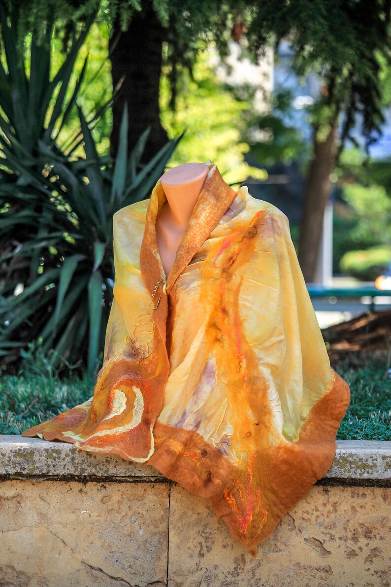 Yellow & Orange felt scarf felted wool lightweight boho | Etsy
