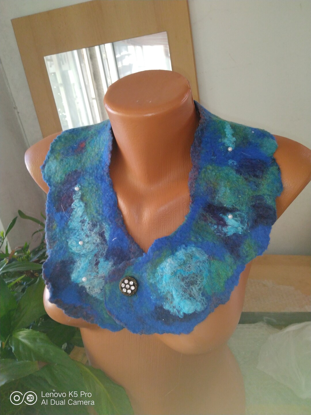 Felted Collar Felted Blue Collar Woman Felt Collar Felted Necklace Felt ...