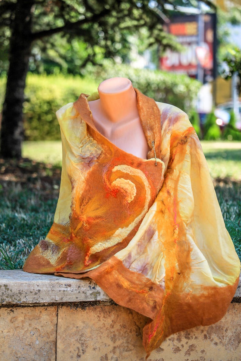 Yellow & Orange felt scarf felted wool lightweight boho | Etsy