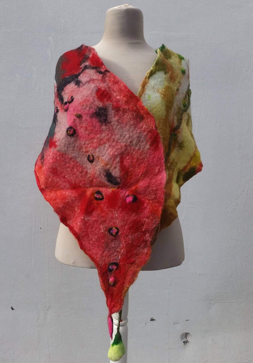 Splashy and Colorful Felted Wool Scarf Nuno and Wet Felted | Etsy