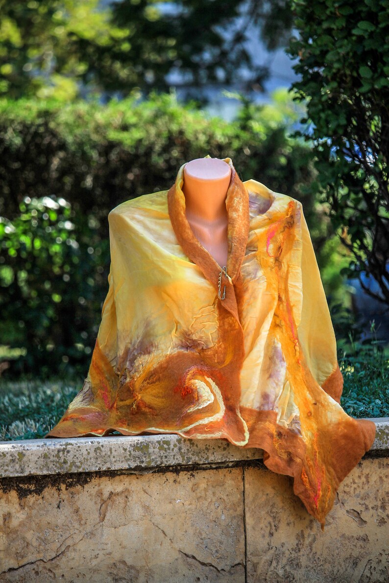 Yellow & Orange felt scarf felted wool lightweight boho | Etsy