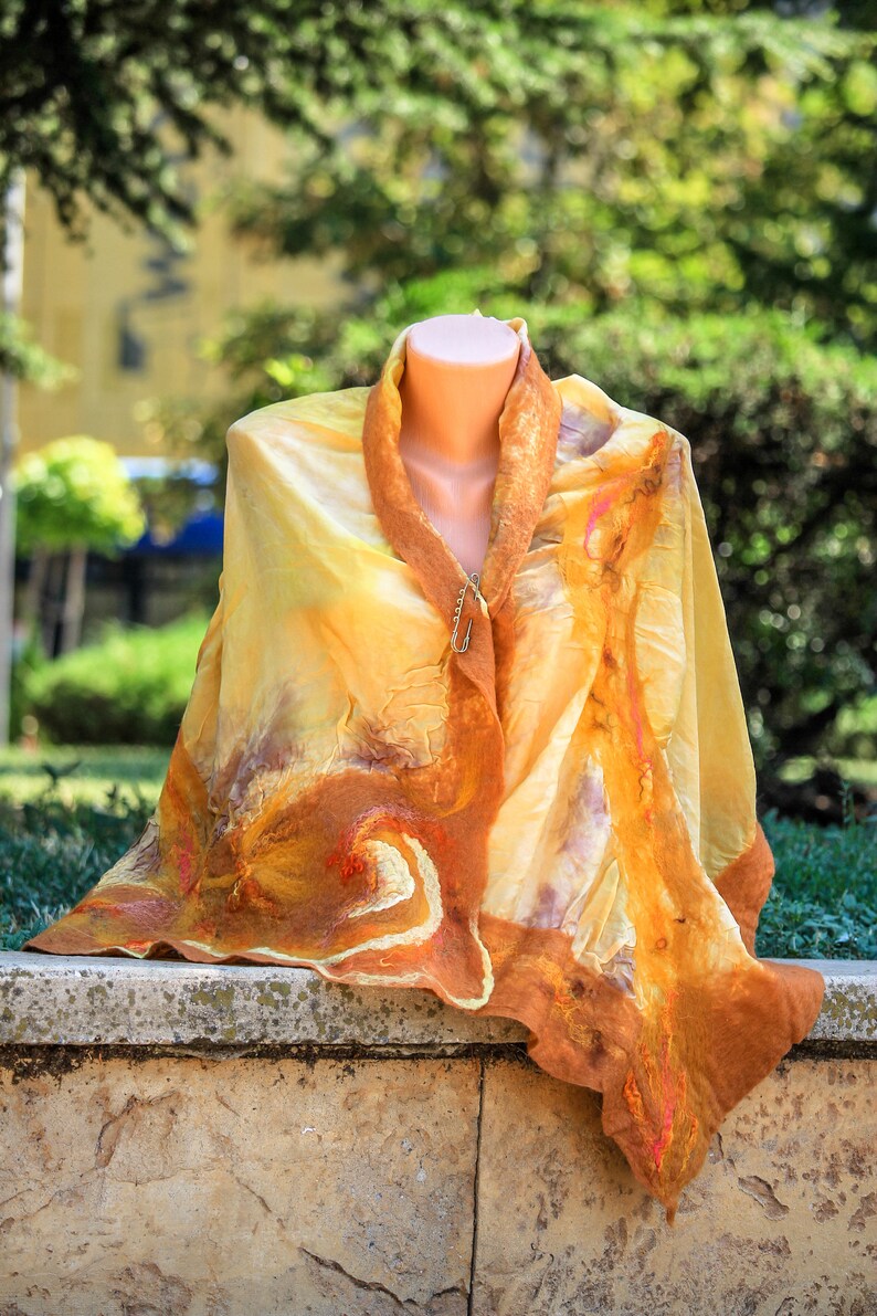 Yellow & Orange felt scarf felted wool lightweight boho | Etsy