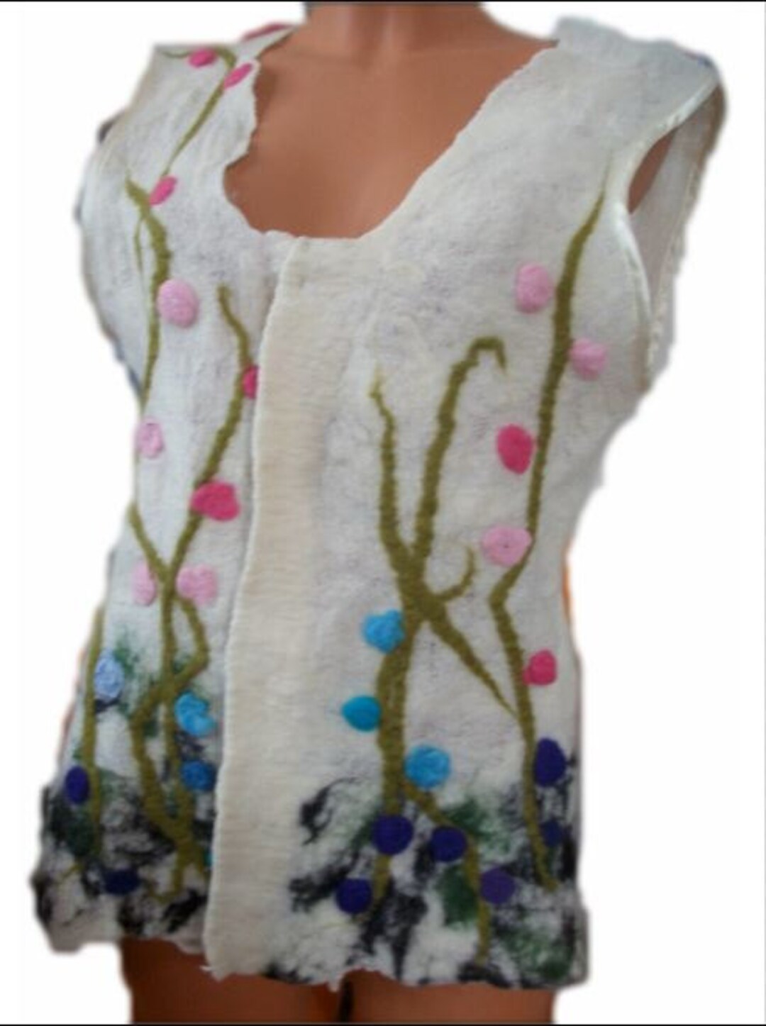 Felt Vest With Floral Details, an Unique Merino Wool Vest, Casual Cape ...