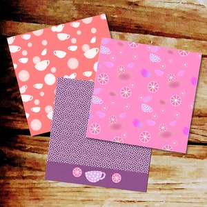 Digital Printable Paper Pack Colorful and Bright pink Grapefruit Tea ...