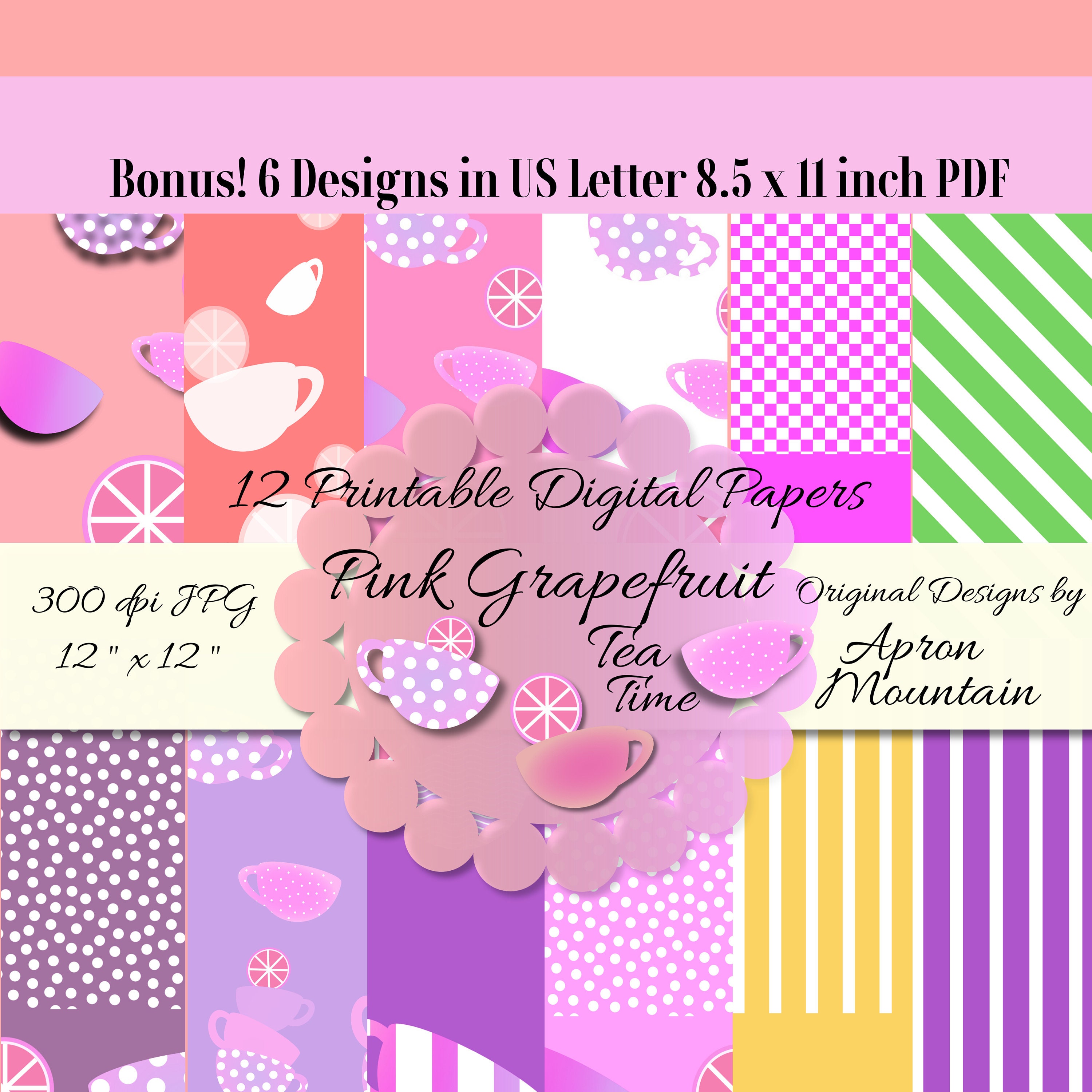 Digital Printable Paper Pack Colorful and Bright pink Grapefruit Tea ...