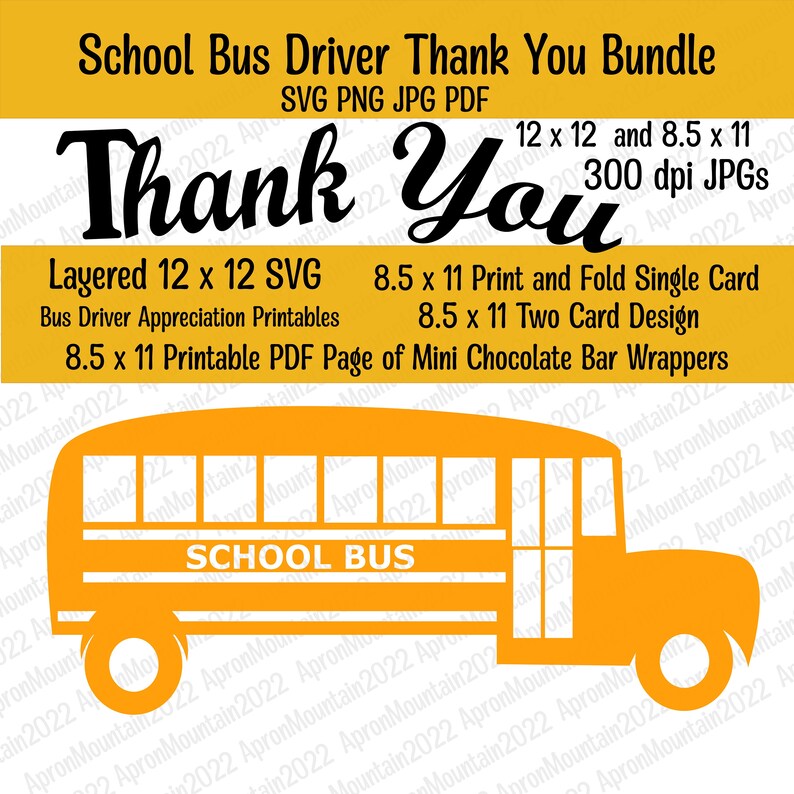 Bus Driver Appreciation Printable Bundle Printable School Bus Thank You ...
