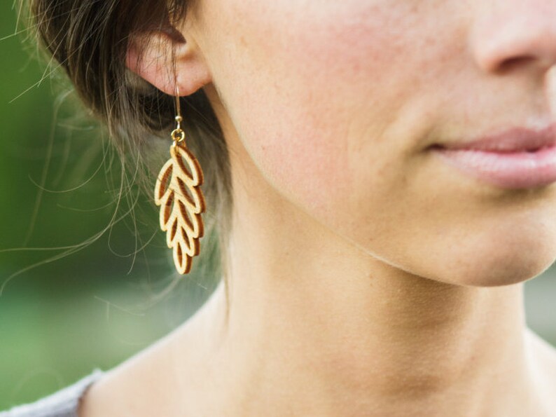 Leaf Earrings Wood Earrings Nature Jewelry Yoga Jewelry Etsy