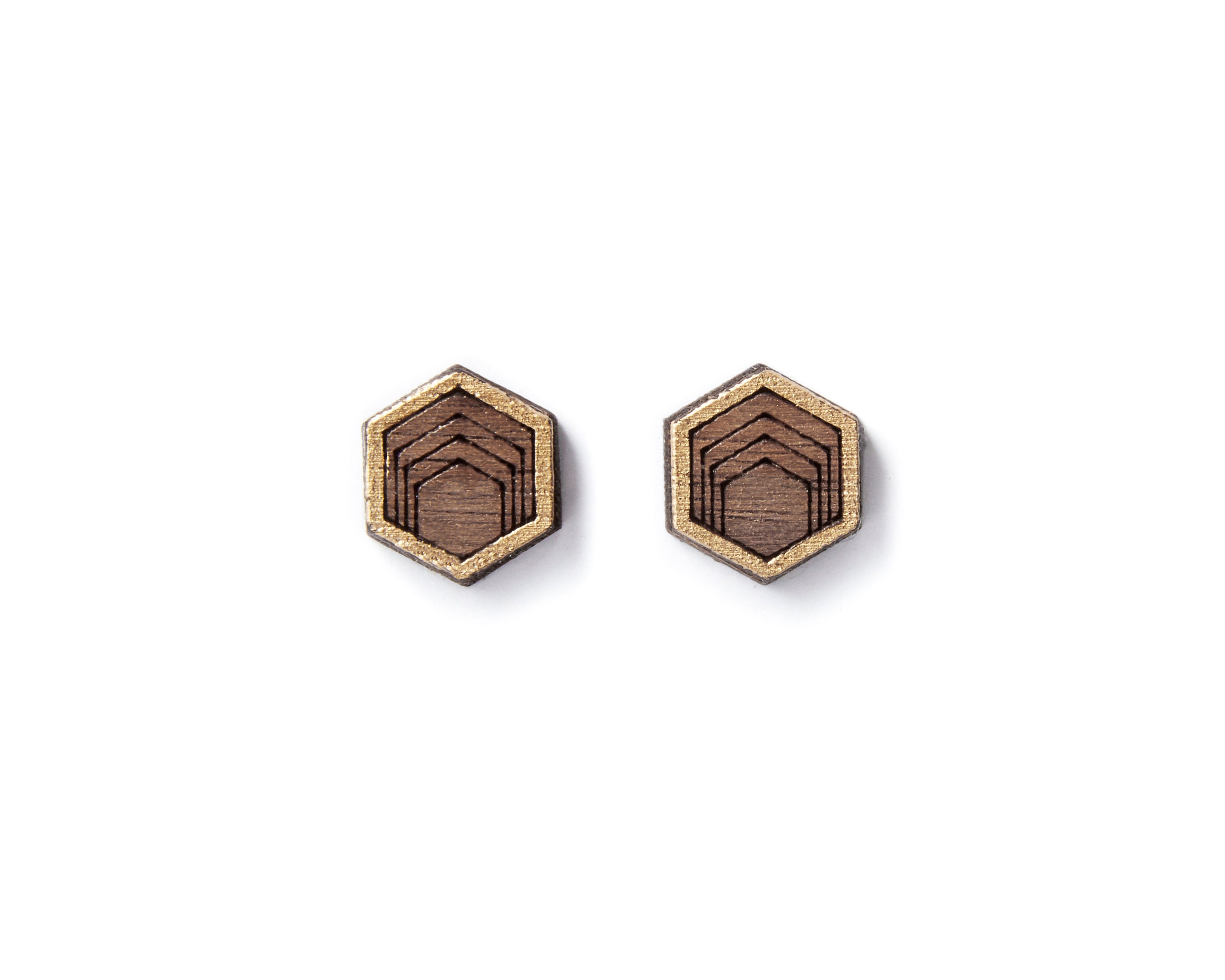 Hexagon Studs Wooden Earrings Stud Earrings Men's - Etsy