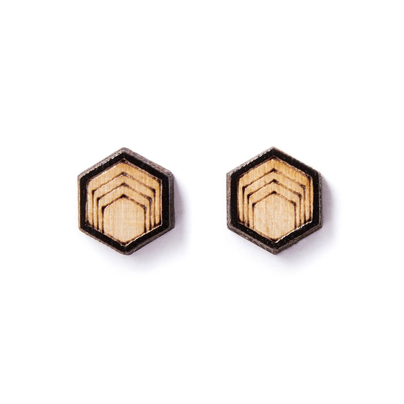 Men's Wood Stud Earrings Hexagon Stud Earrings Wooden - Etsy