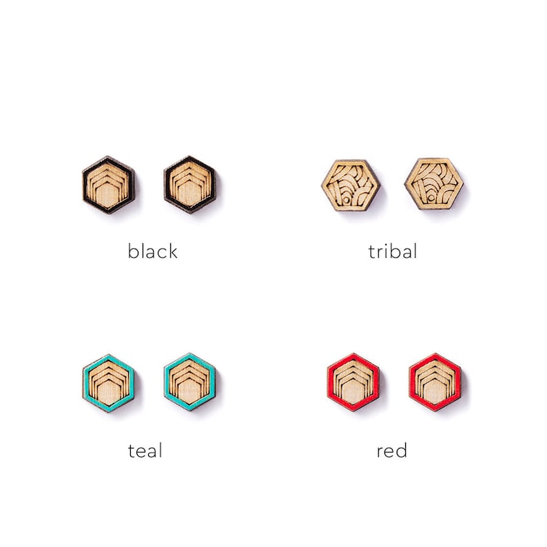 Men's Wood Stud Earrings Hexagon Stud Earrings Wooden - Etsy