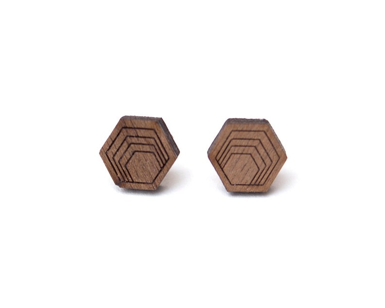 Hexagon Studs Wooden Earrings Stud Earrings Men's - Etsy