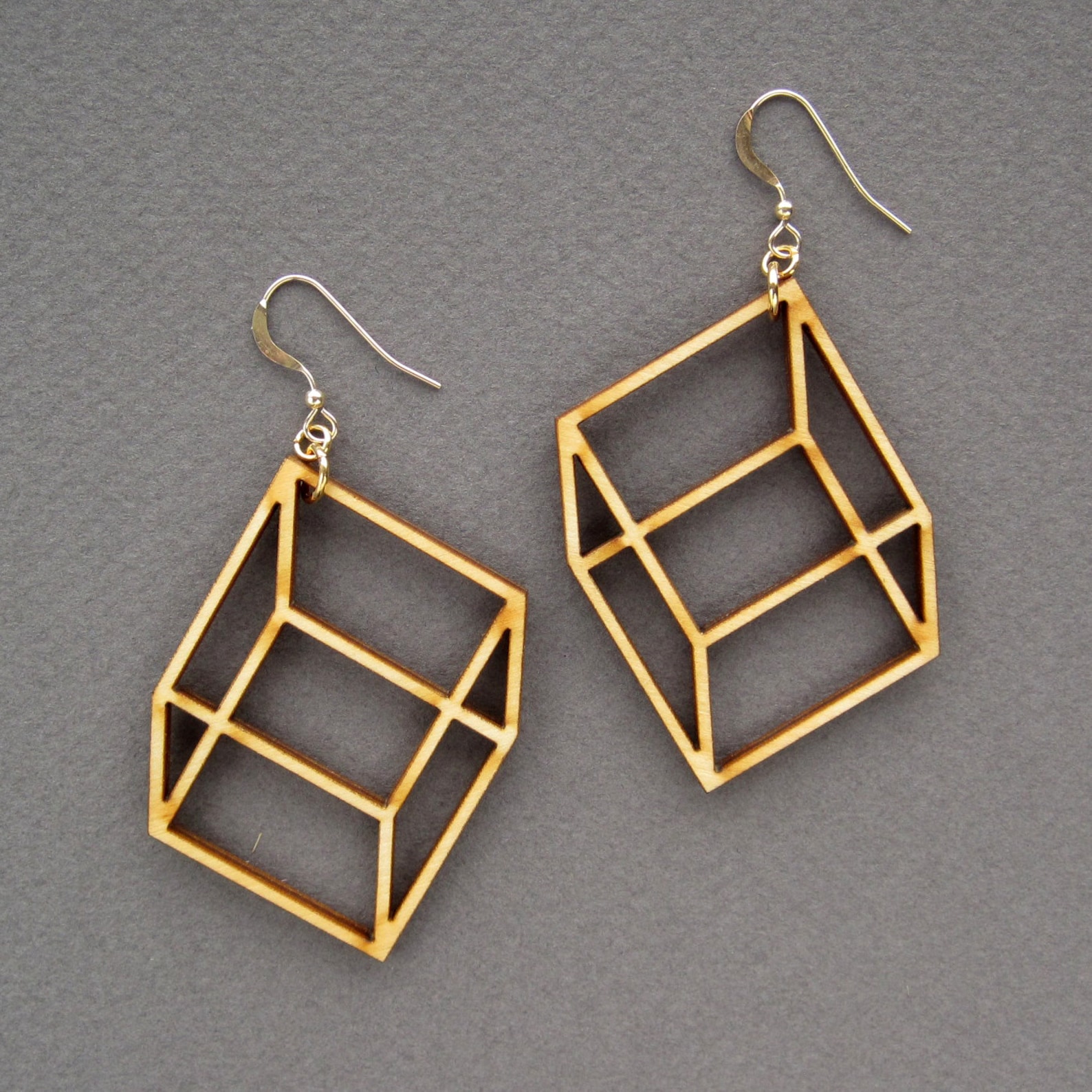 Optical Illusion Earrings Wood Earrings Cube Earrings - Etsy