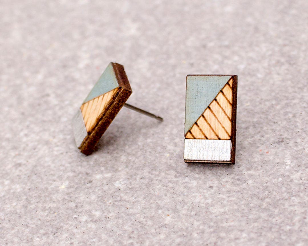 Wooden Stud Earrings, Geometric Studs, Wooden Earrings, Natural Wood ...