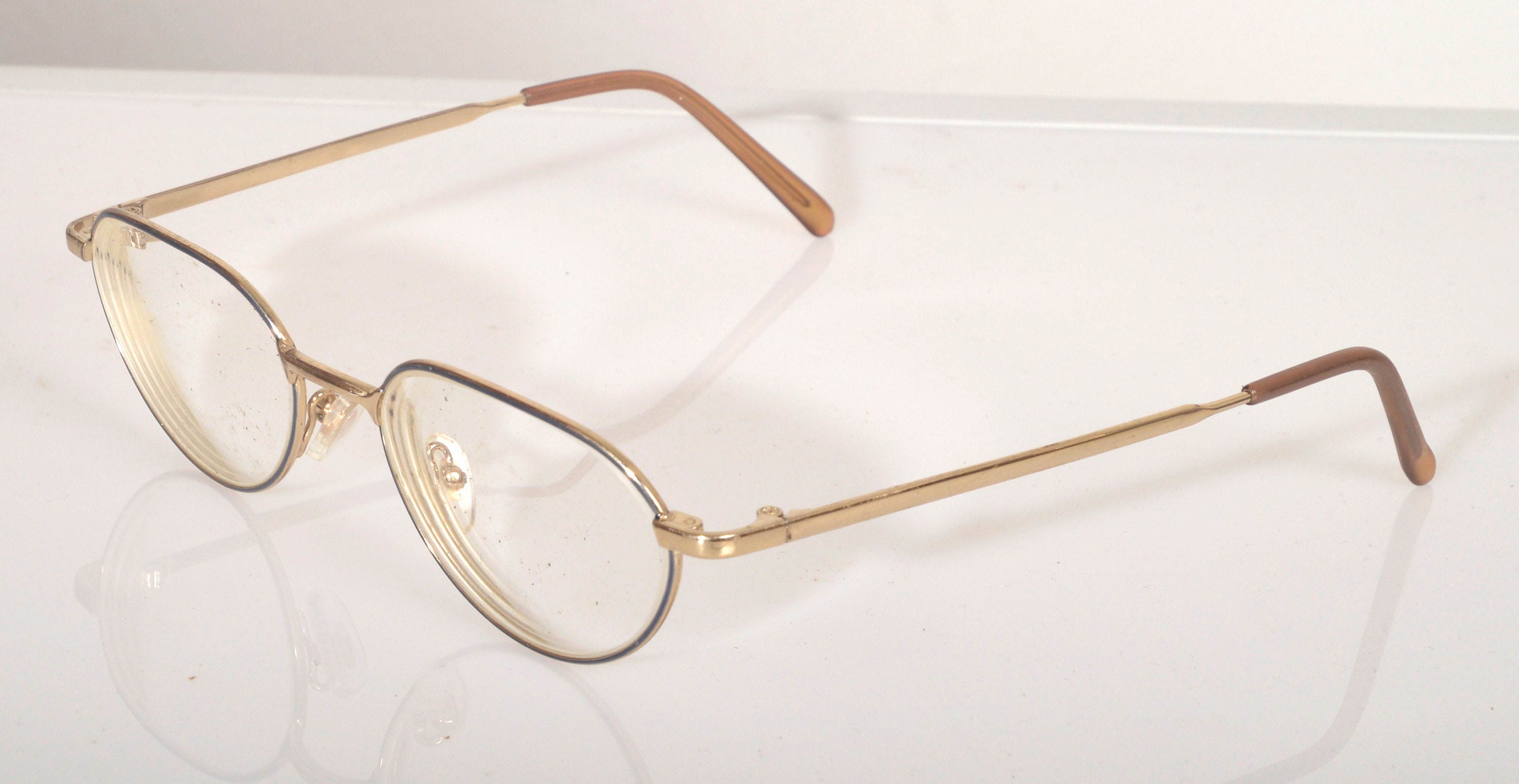 Vintage Gold Frame Eyewear Metallic-Blue Stripe detail | Etsy