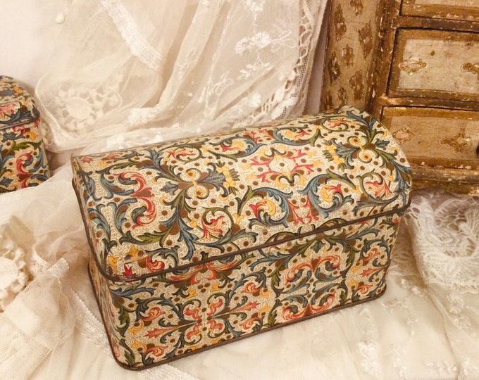 Antique Tin Box - Italian Florentine Design - Treasure Chest Shape - Etsy