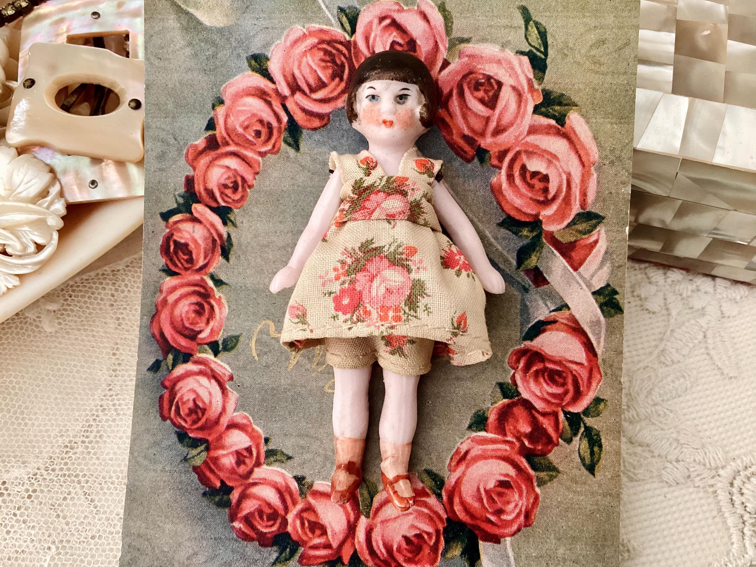 Antique German Flapper Doll Miniature 1920’s Tiny, in Floral Print ...