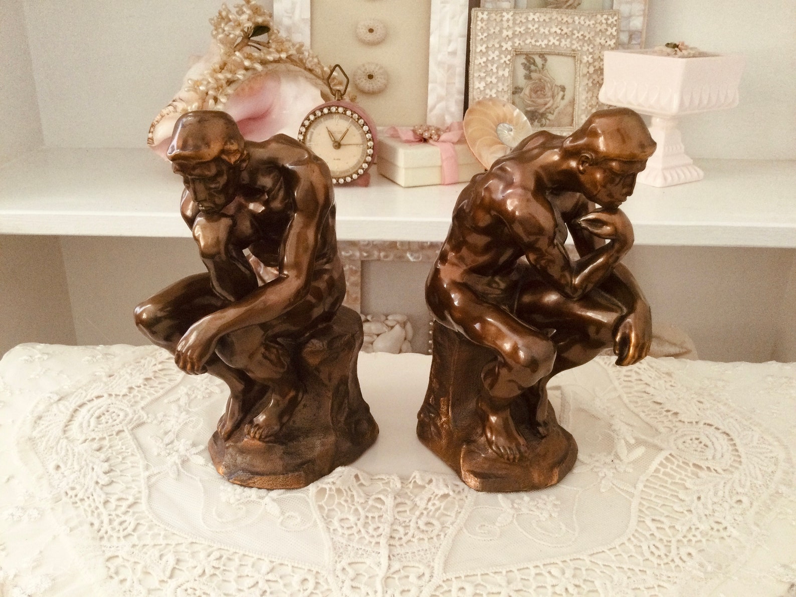 1920s American Art Deco Patinated Thinking Man Antique Bookends by ...