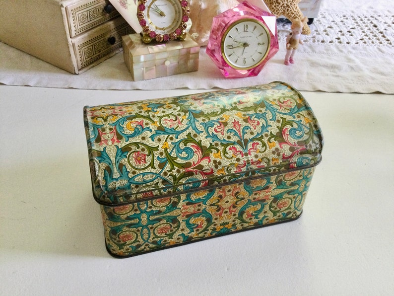 Antique Tin Box - Italian Florentine Design - Treasure Chest Shape - Etsy