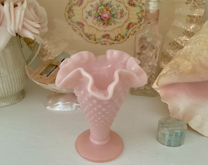 Fenton Pastel Pink Fenton Milk Glass Hobnail Trumpet Vase, Vintage ...