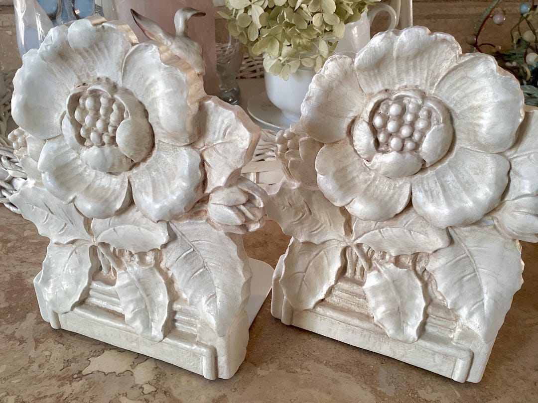 Syroco Bookends Book Ends Floral Creamy White Barbola - Etsy
