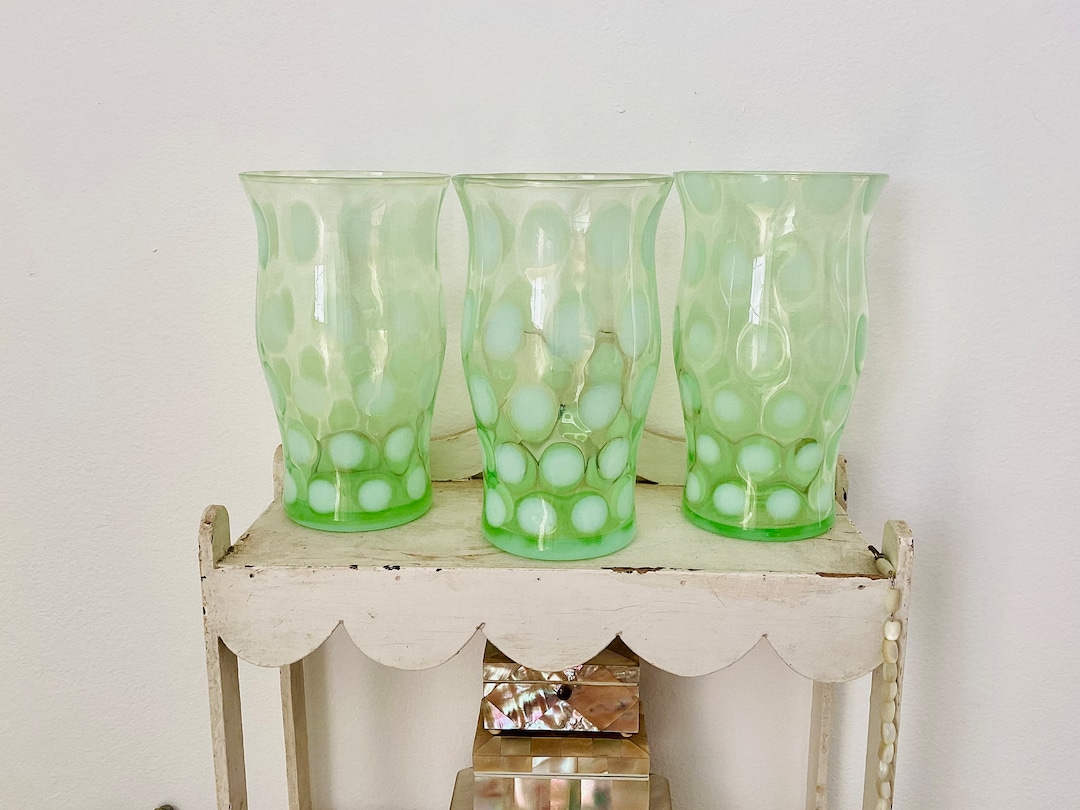 One Antique Fenton Art Glass Lime Green Coin Dot Optic Opalescent ...