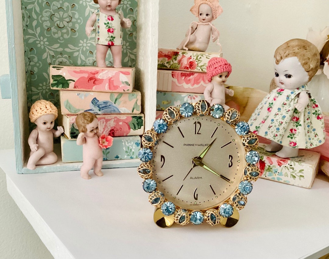 Working Blue Rhinestone Clock - Vintage Phinney Walker Alarm Clock - Etsy