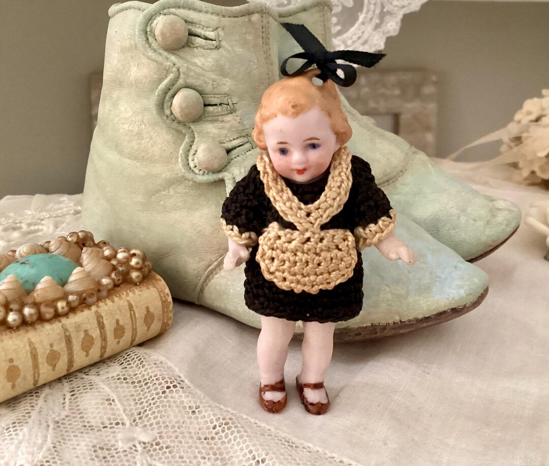 Antique German Doll Miniature Hertwig 1920s, With Crocheted Clothing ...