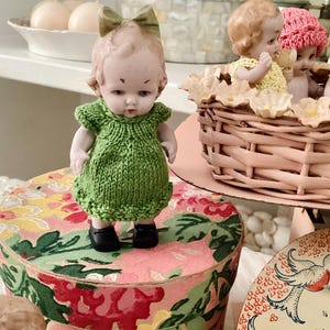 Antique German Doll Miniature Hertwig Girl With Bow in Crocheted Dress ...