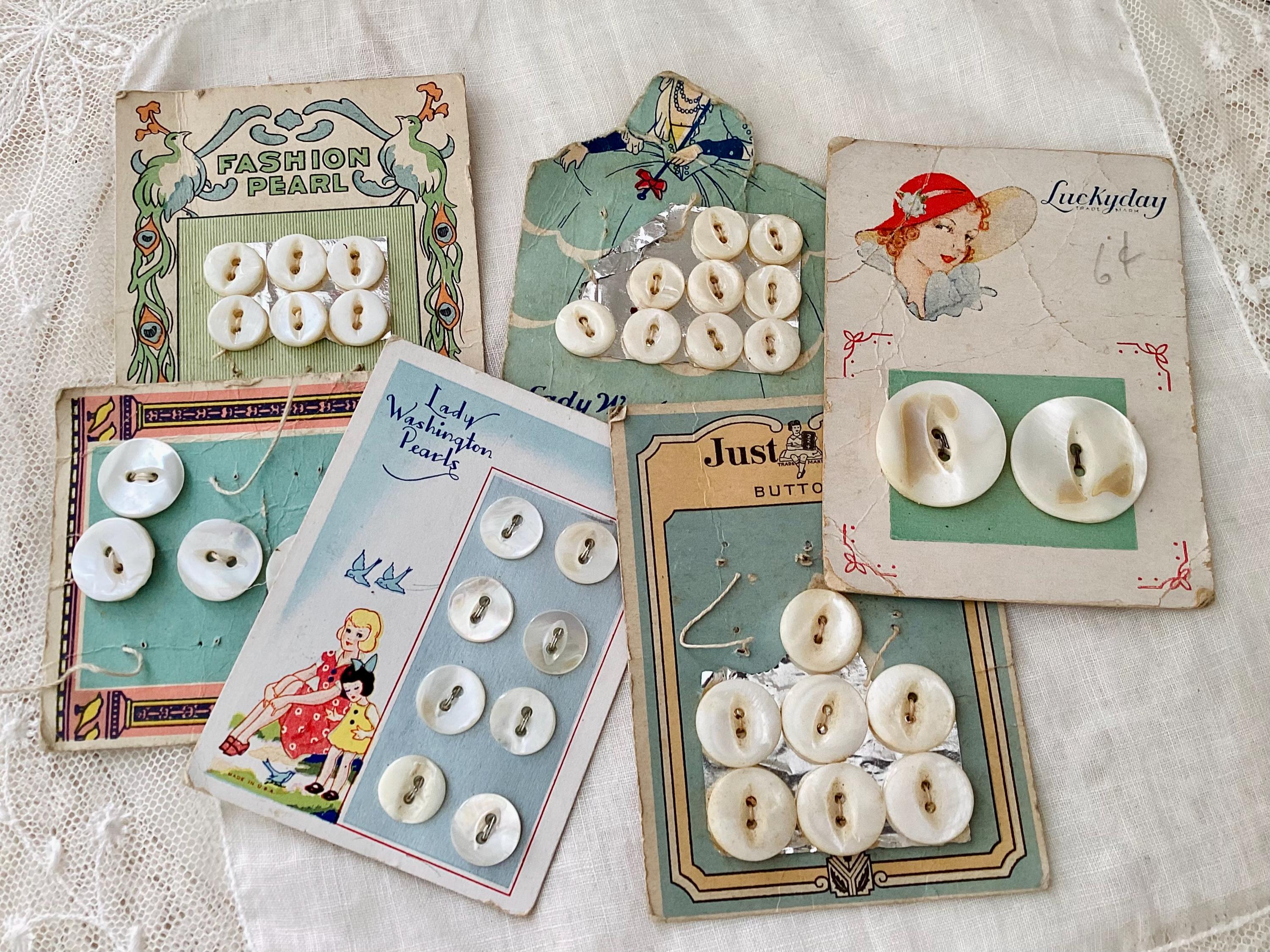 Set of 6 Buttons on Original Cards, Lady Washington, Lucky Day, Fashion ...