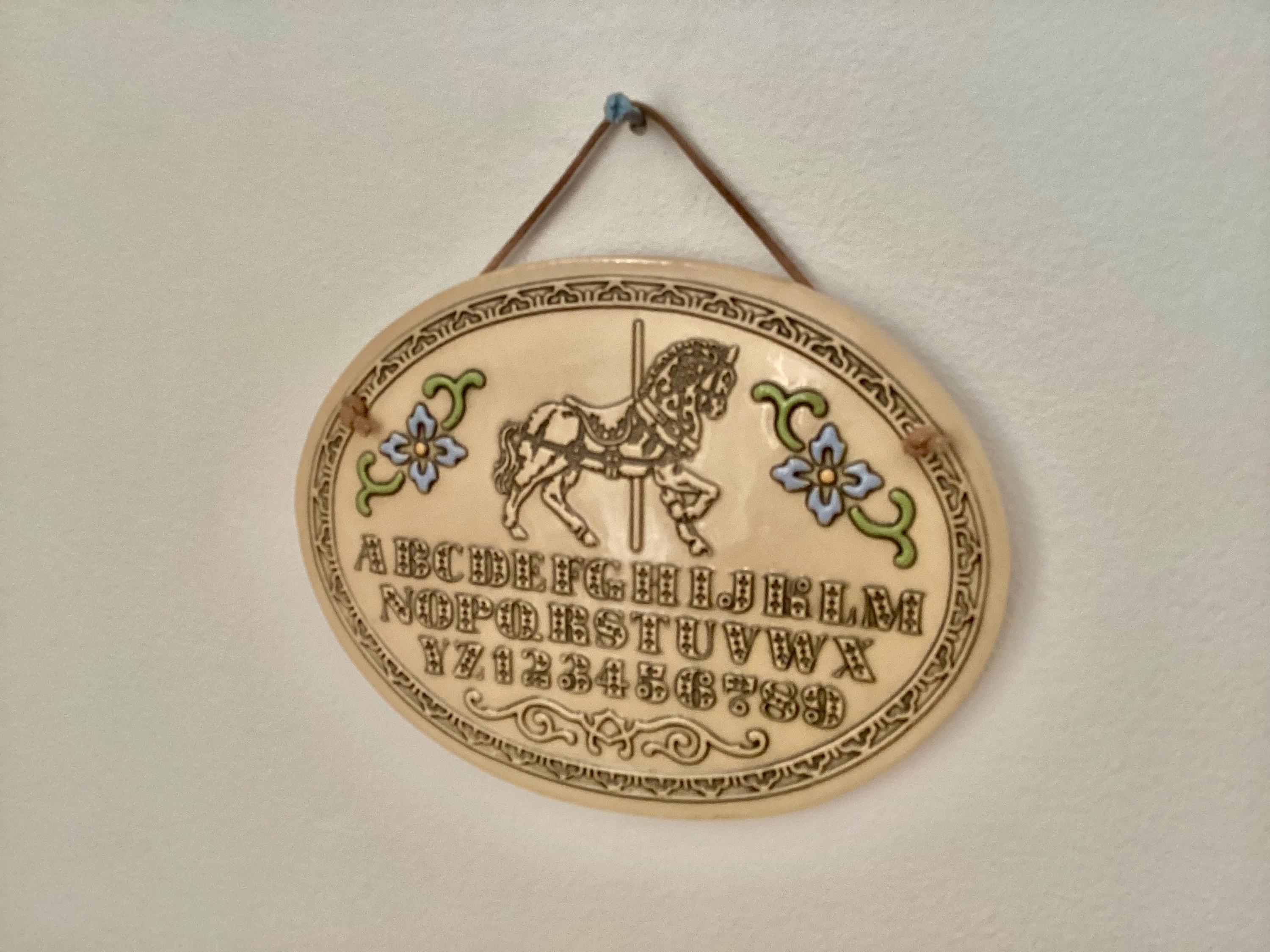 Vintage Ceramic Wall Plaque With Carousel Horse and Alphabet for Child ...