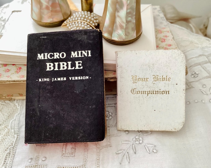 Vintage Miniature White Leather Bible Companion Book and Micro Mini ...