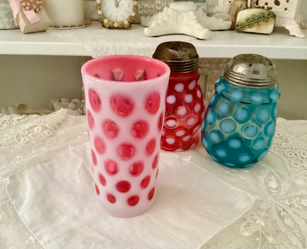 Fenton Coin Dot Juice Drinking Glass 5" Cranberry Frosted Opalescent ...