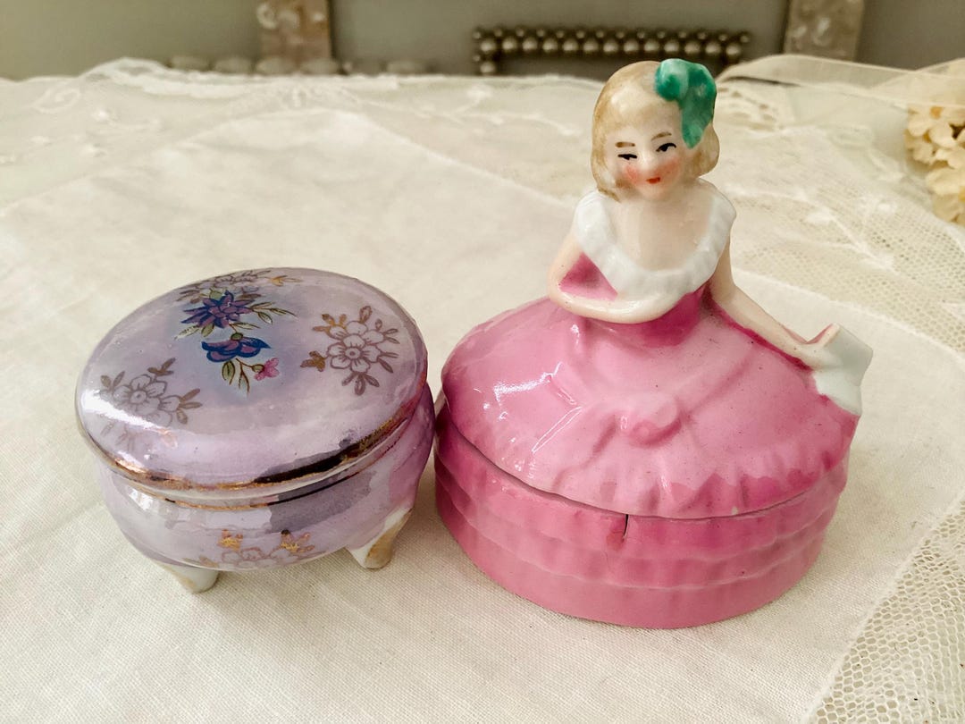 Antique 1920’s German Half Doll Powder Box - Pins Treasures - Pink, and ...