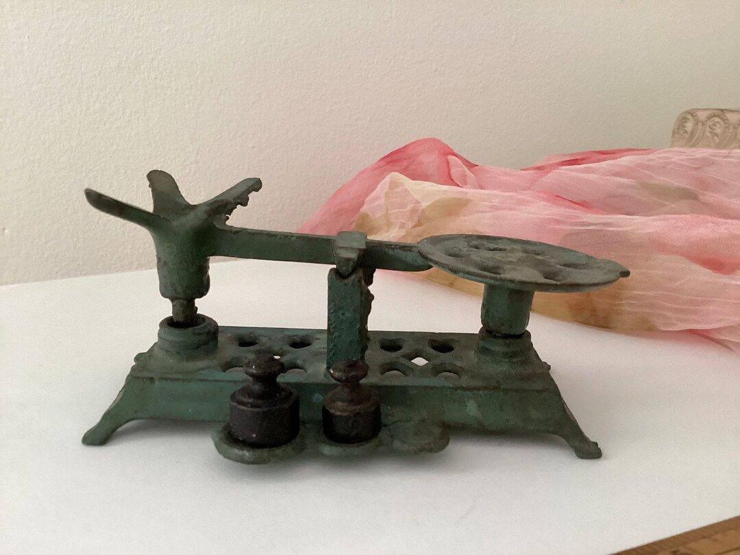 Cast Iron Mini Vintage Kitchen Scale Farmhouse Green With Weights, Mini ...