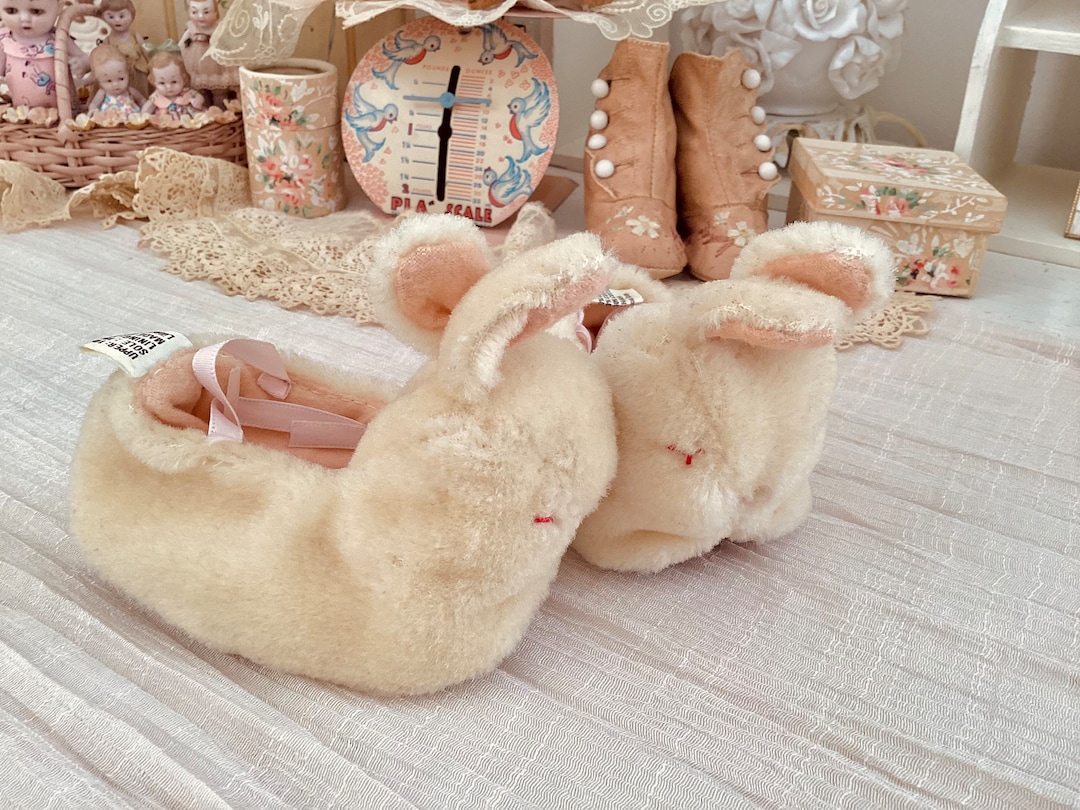 Vintage Mohair Bunny Rabbit Slippers for Dolls Babies and Toddlers - Etsy