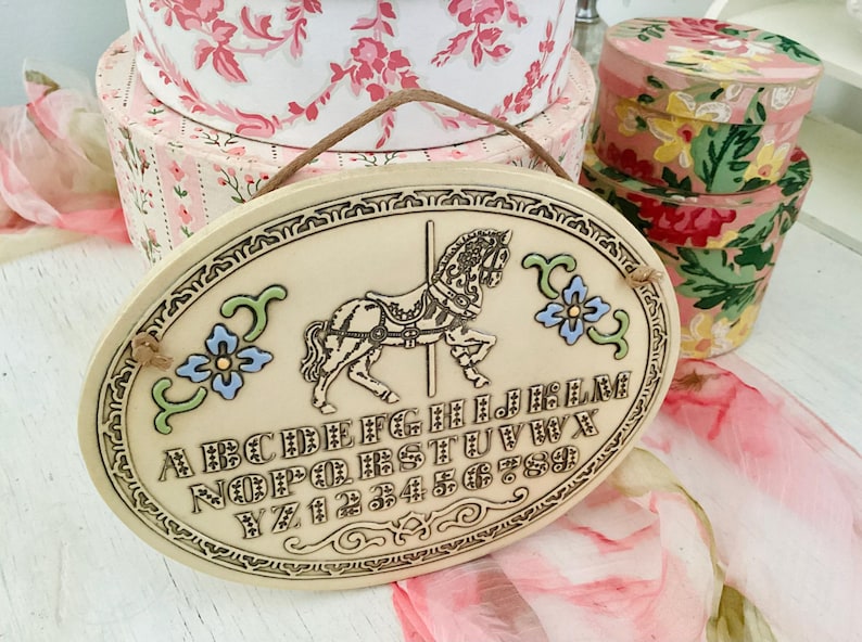 Vintage Ceramic Wall Plaque With Carousel Horse and Alphabet for Child ...