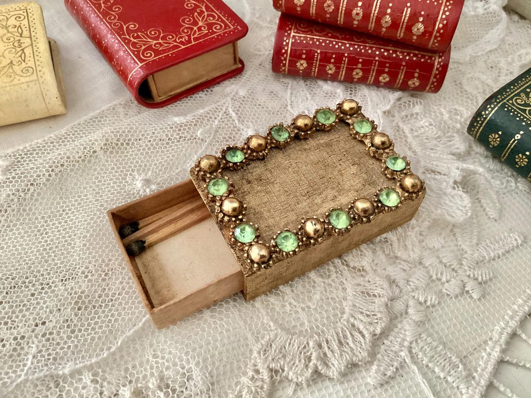 ONE Antique Little Book Shaped Gold Matchbox, With Green Rhinestones - Etsy
