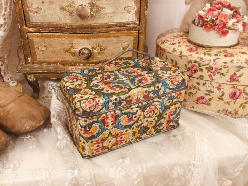 Antique Tin Box - Italian Florentine Design - Tiny Rare - Etsy