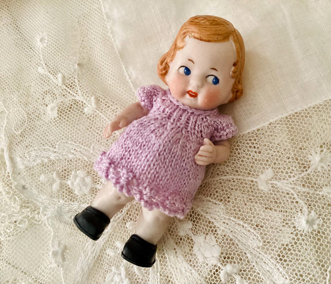 Rare Antique German Bisque Doll Miniature Hertwig 1920’s With Crocheted ...
