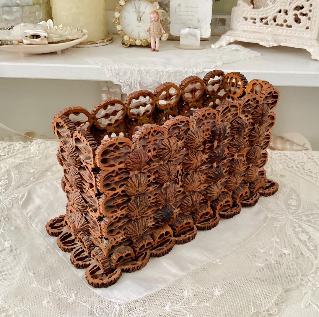 Tramp Art Basket, Desk Caddy, Letter Holder Made of Walnut Shells - Etsy
